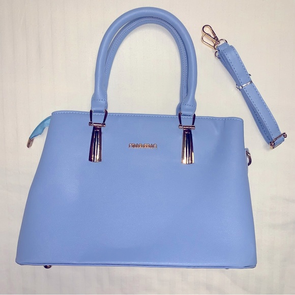 minmin | Bags | Leather Sky Blue Handbag Tote Shoulder Bag Crossbody ...